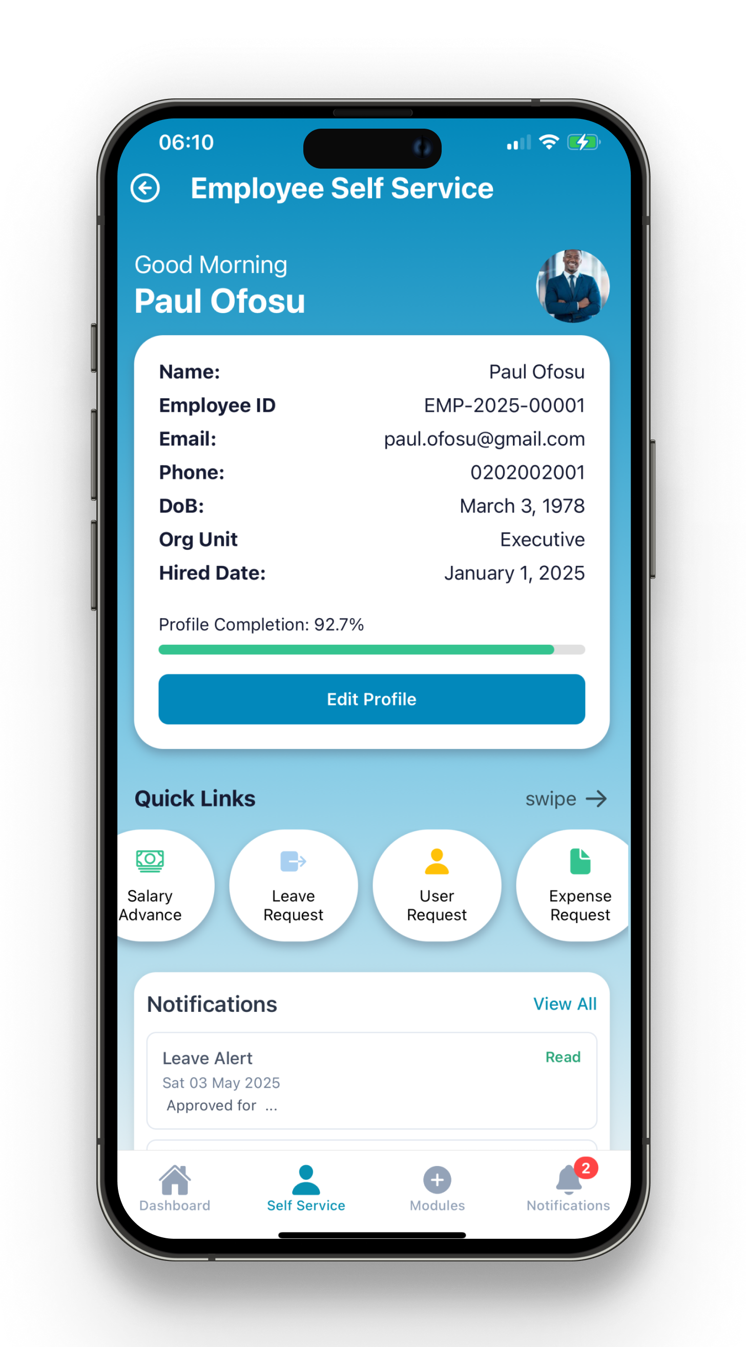 Biz360 Self Service Mobile App